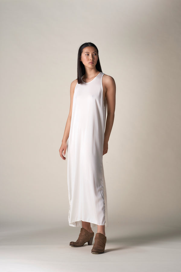 Silk Racer Dress White - ISLAND LUXE