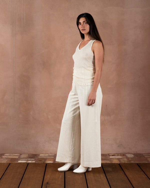 Frayed Tank Top Cotton Silk Off White - ISLAND LUXE