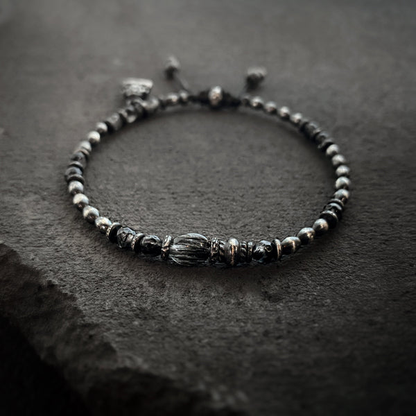 Gypsy Silver Bead Layering Bracelet w/ Black Rutile Quarts - ISLAND LUXE